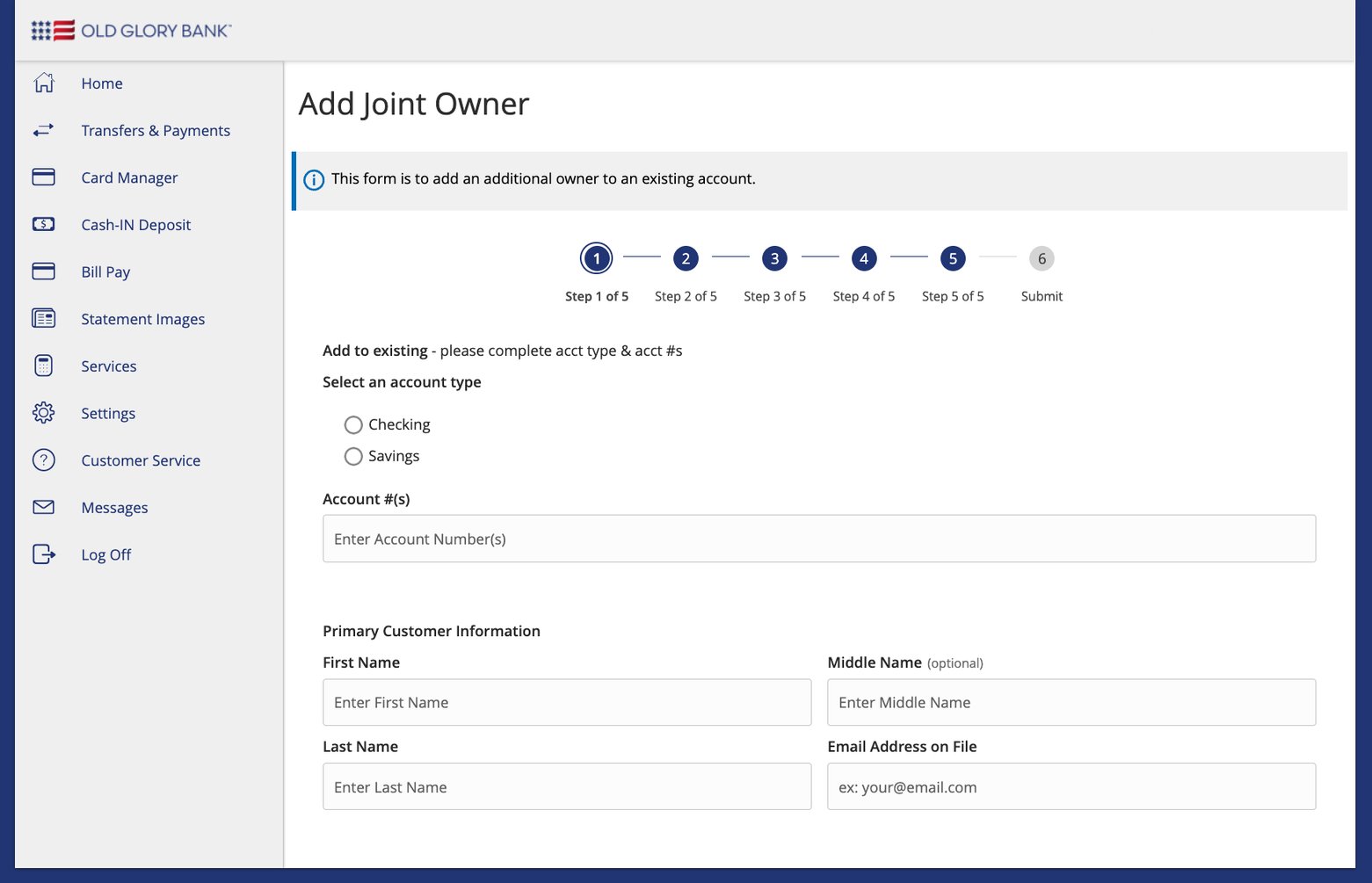How do I add a joint account holder to my existing account?